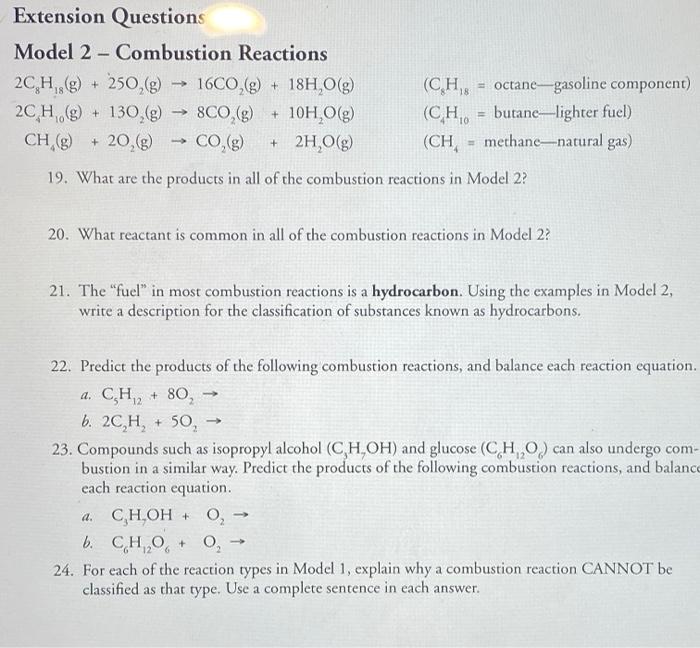 Solved Extension Questions Model 2 - Combustion Reactions | Chegg.com