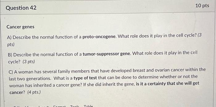 Solved Question 42 10 pts Cancer genes A) Describe the | Chegg.com
