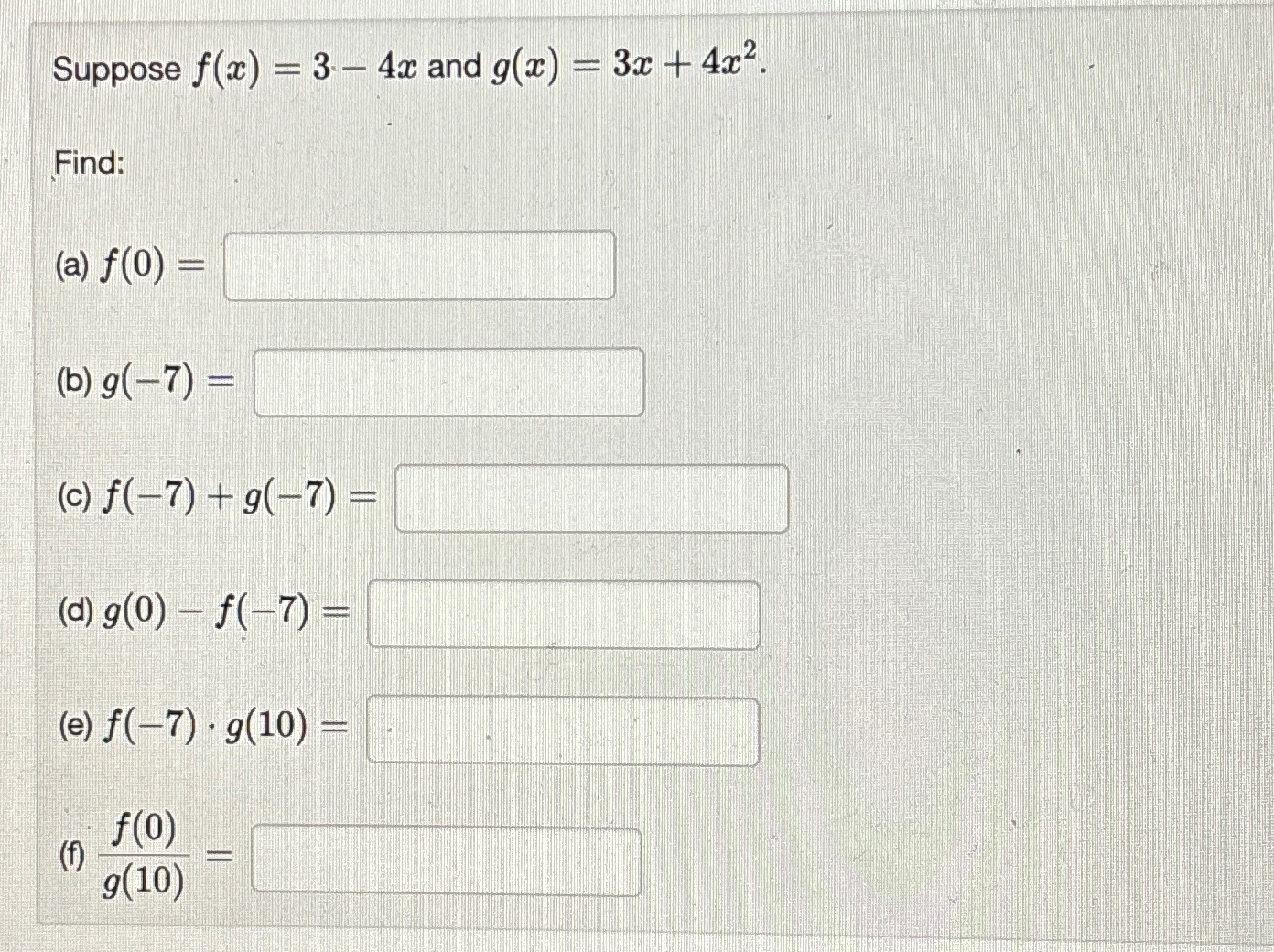Solved Suppose f(x)=3-4x ﻿and | Chegg.com