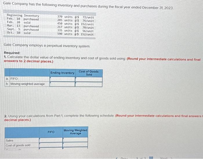 Solved Gale Company has the following inventory and | Chegg.com