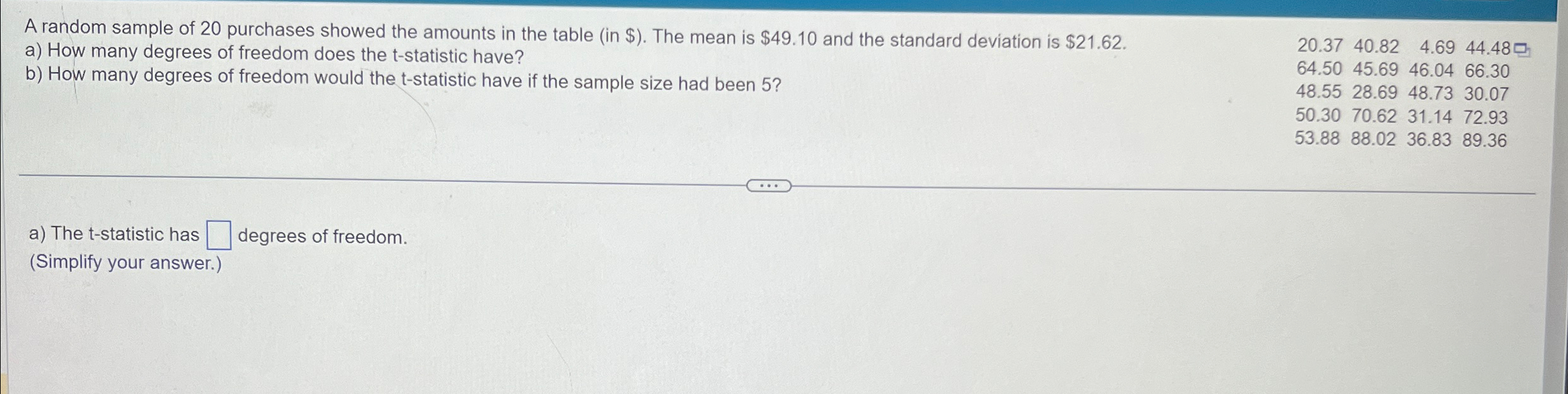 Solved Please answer part A and B A random sample of 20 | Chegg.com