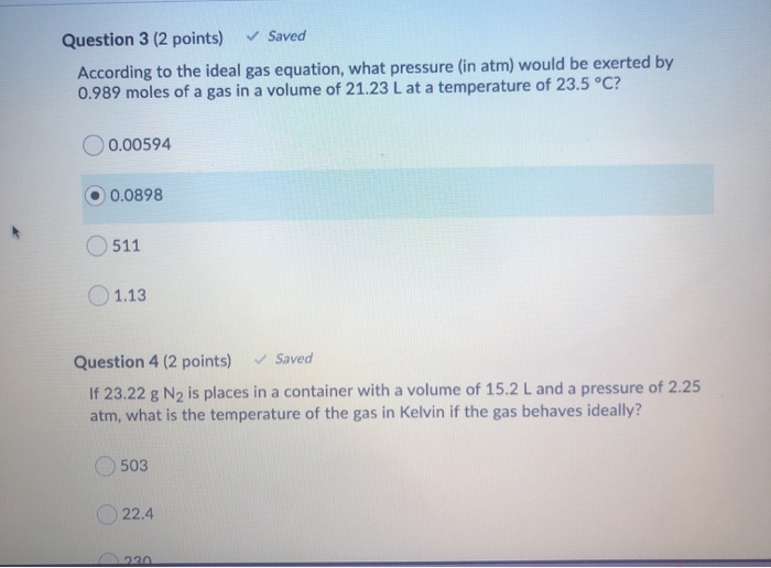Solved Question 1 2 Points If 0 1000 Moles Of CO2 Is Chegg
