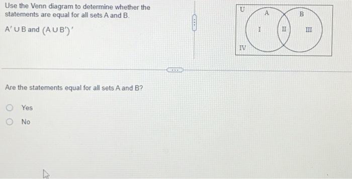 Solved Use the Venn diagram to determine whether the | Chegg.com
