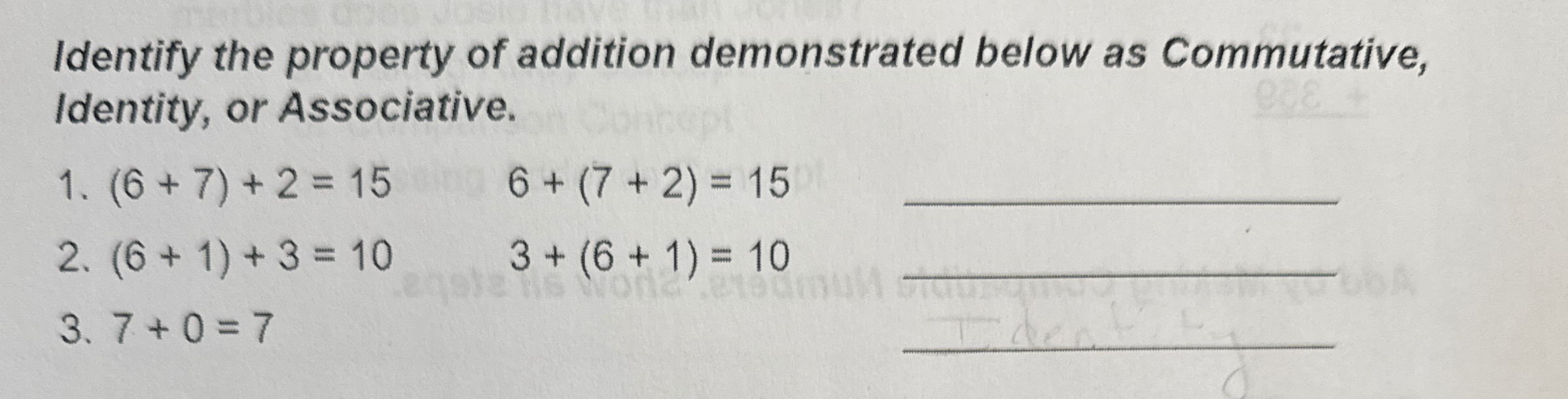 Solved Identify the property of addition demonstrated below | Chegg.com