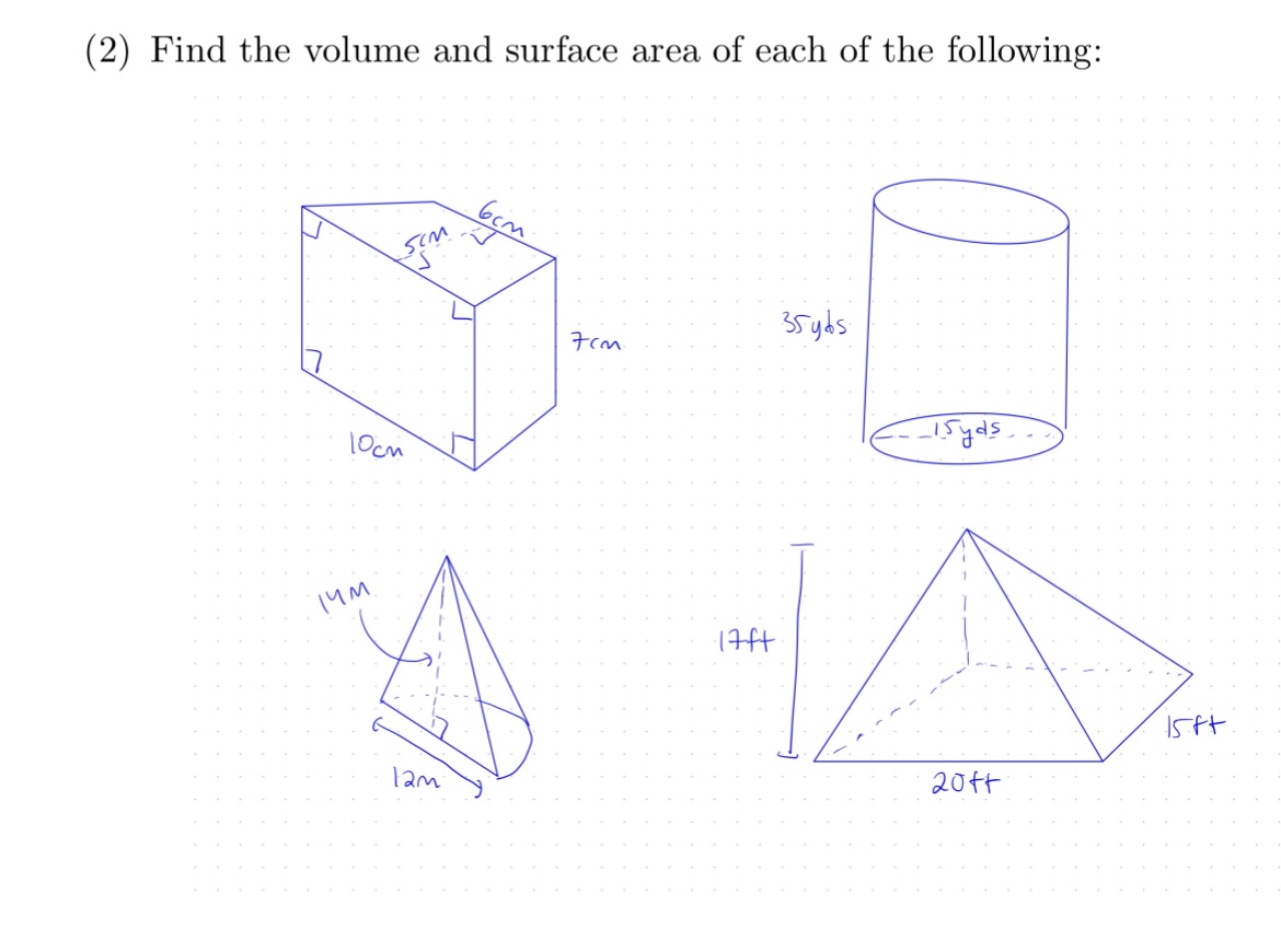 Solved (2) ﻿Find the volume and surface area of each of the | Chegg.com