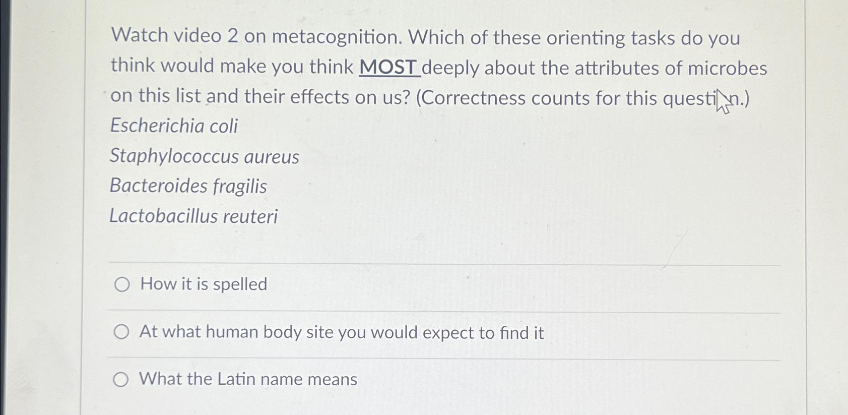 Solved Watch video 2 ﻿on metacognition. Which of these | Chegg.com