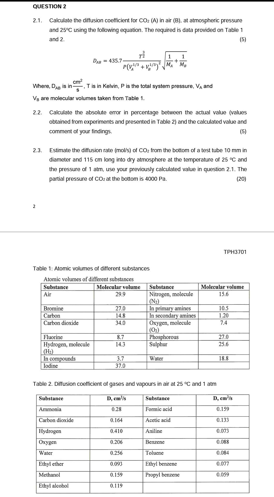 Solved 2.1. Calculate the diffusion coefficient for CO2( A) | Chegg.com