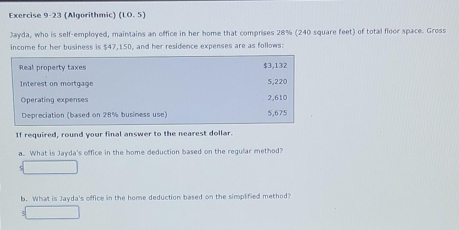 Solved Exercise 9-23 (Algorithmic) (LO. 5) Jayda, who is | Chegg.com