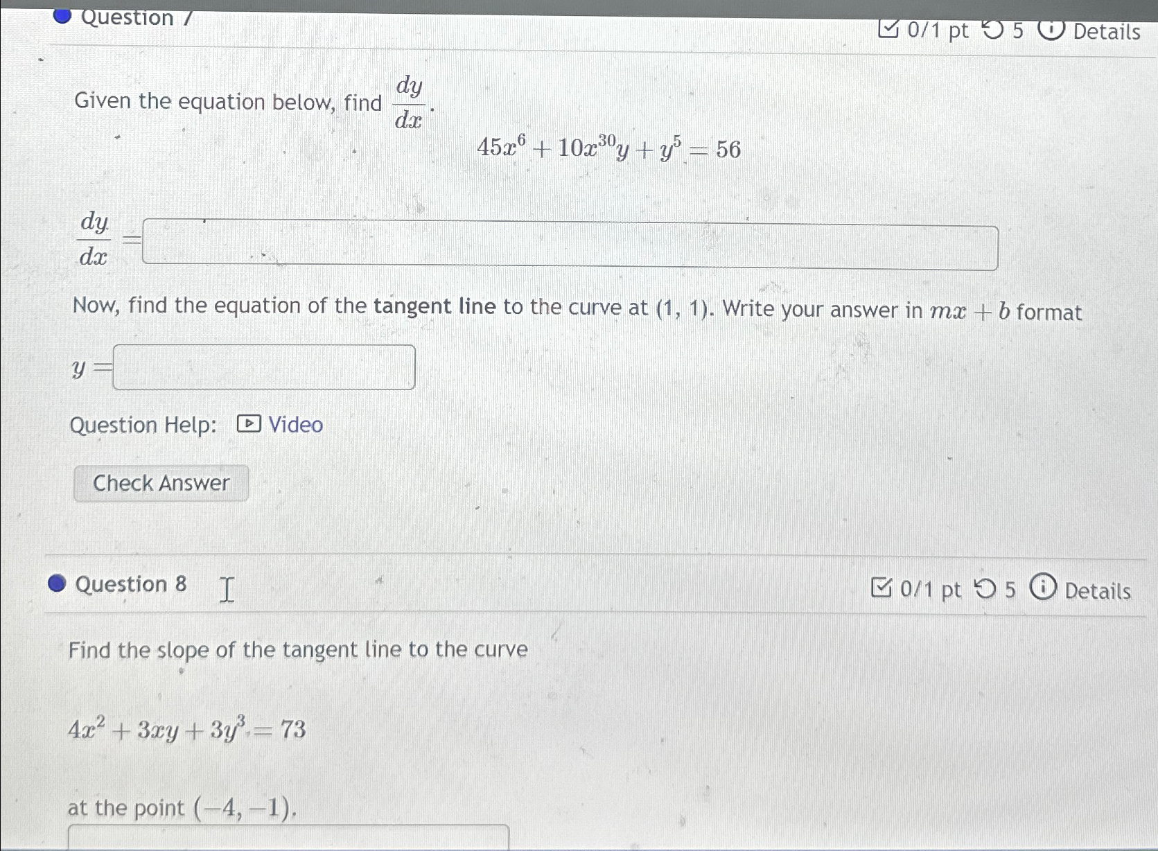 Solved QuestionGiven the equation below, find | Chegg.com