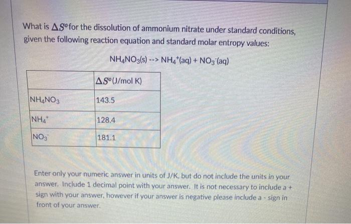 Solved What is AS for the dissolution of ammonium nitrate | Chegg.com