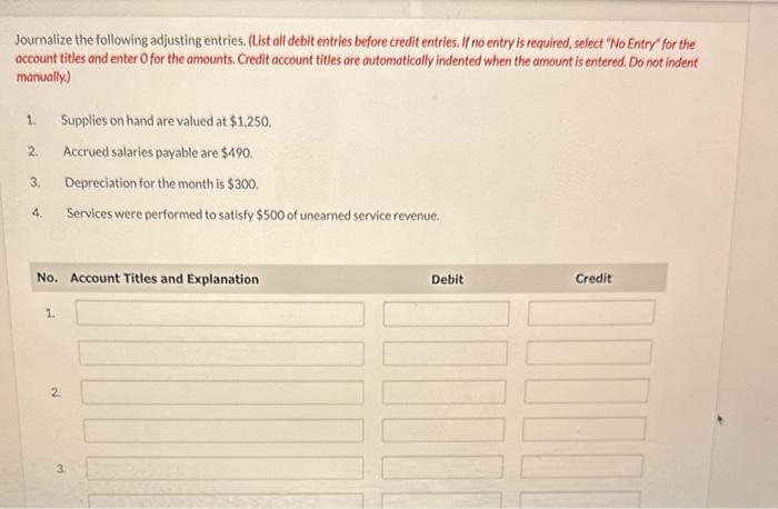 Solved Journalize the following adjusting entries. (List all | Chegg.com