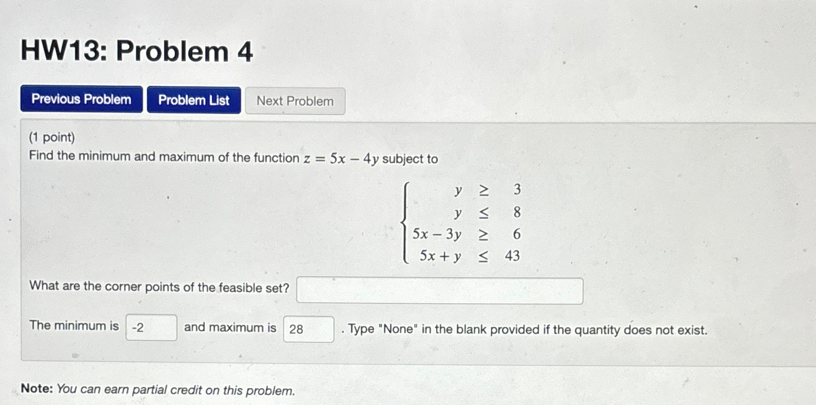 Solved HW13: Problem 4(1 ﻿point)Find the minimum and maximum | Chegg.com