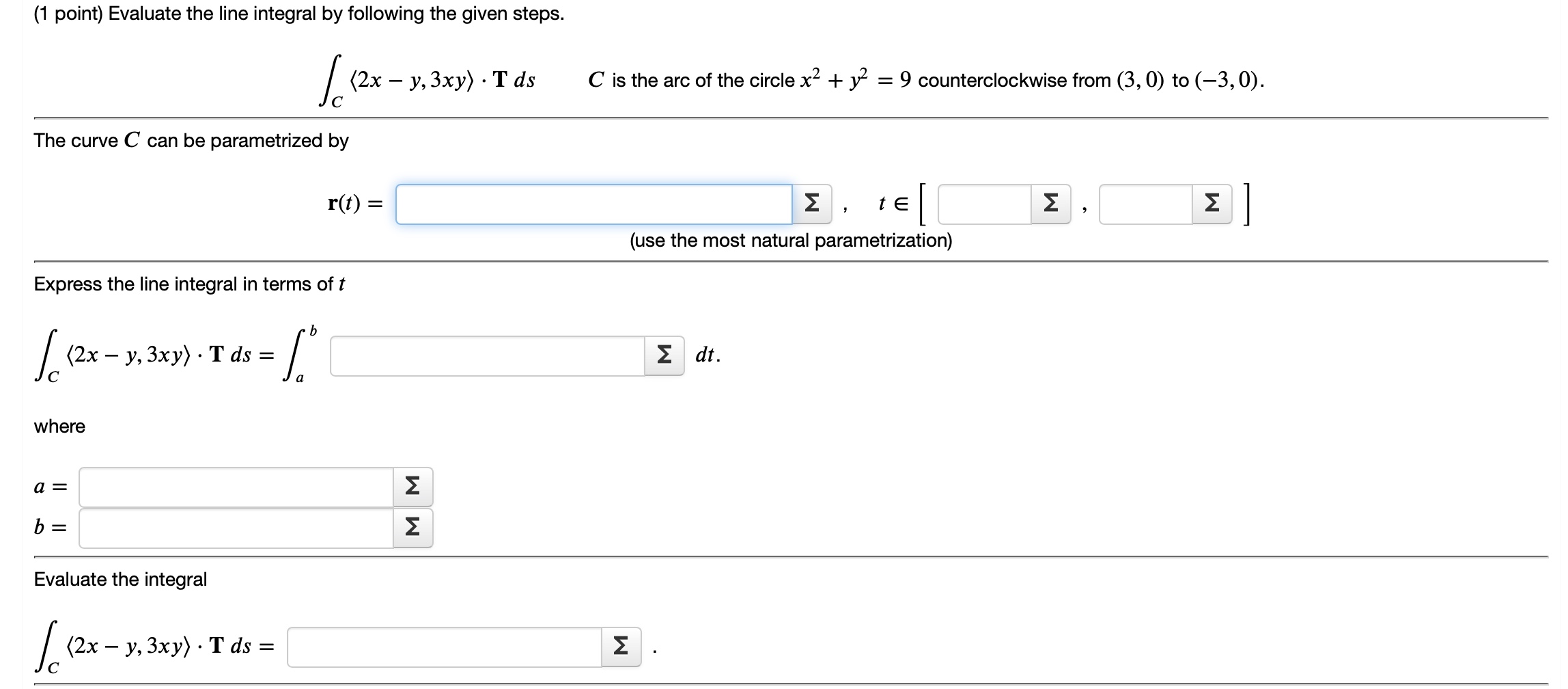 Solved (1 ﻿point) ﻿Evaluate the line integral by following | Chegg.com