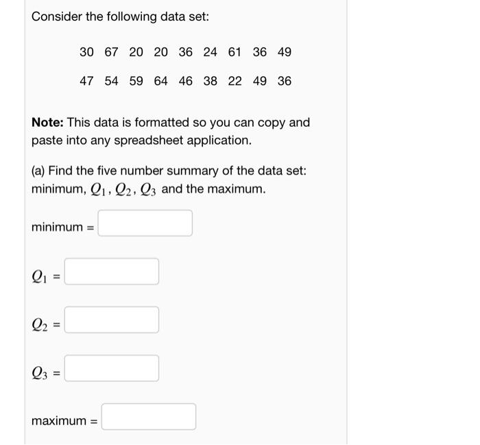 Solved Consider the following data set: Note: This data is | Chegg.com