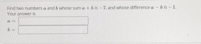 Solved Find two numbers a and b whose sum a + bis -7, and | Chegg.com