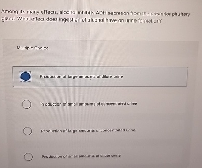 Solved Among its many effects, alcohol inhibits ADH | Chegg.com