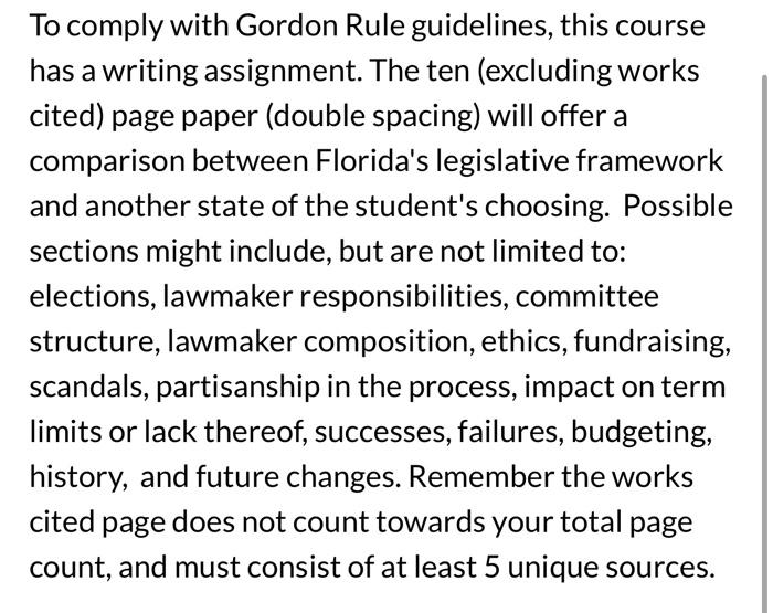 To comply with Gordon Rule guidelines, this course | Chegg.com