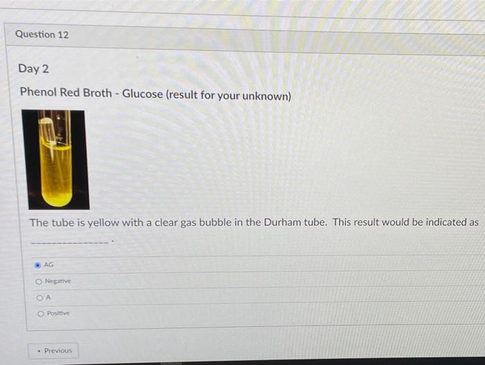 Solved Question 12 Day 2 Phenol Red Broth - Glucose (result | Chegg.com