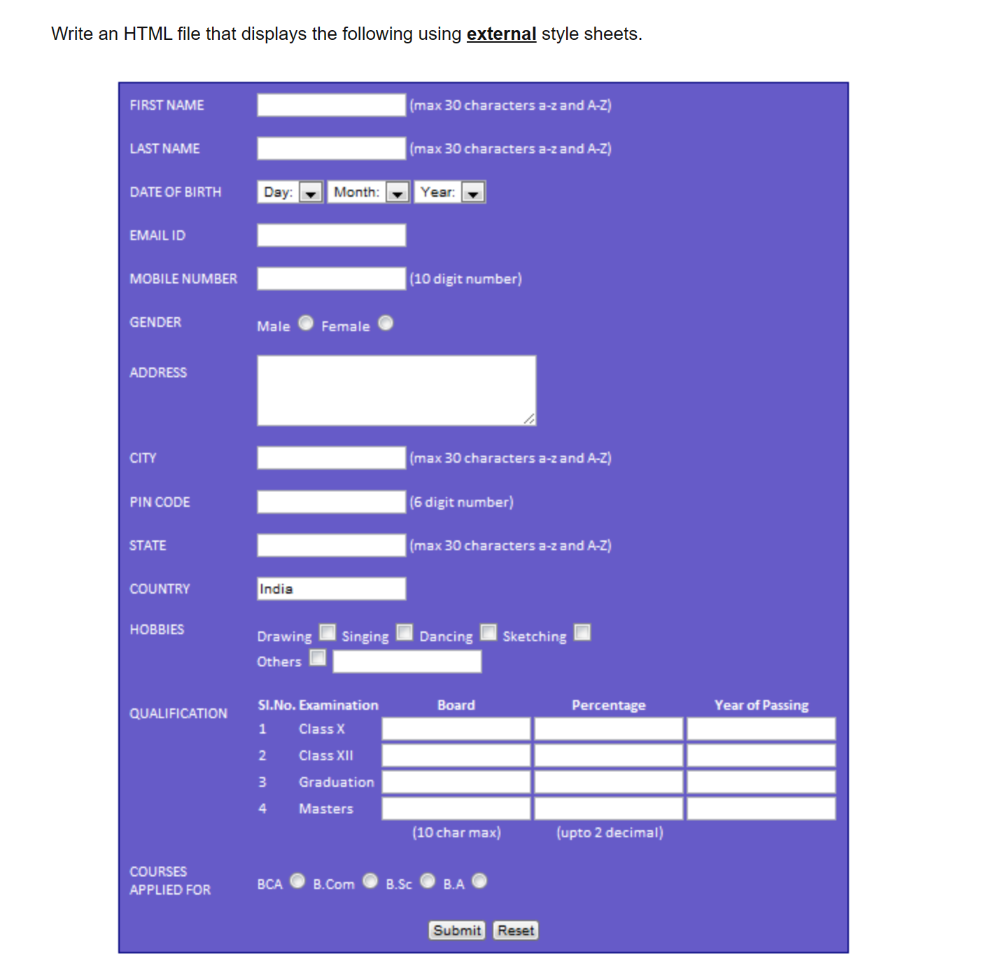 Solved Write an HTML file that displays the following using | Chegg.com Solved Write an HTML file that displays the following using | Chegg.com