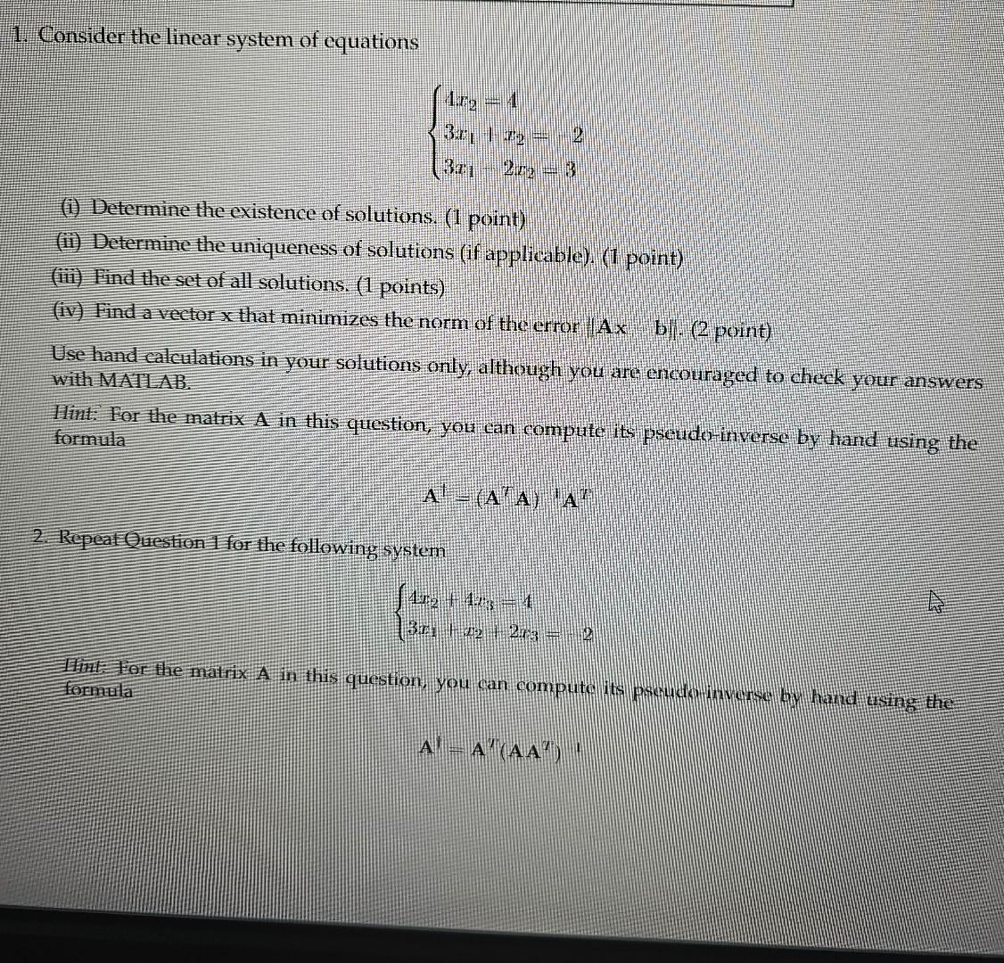 1. Consider the linear system of equations | Chegg.com