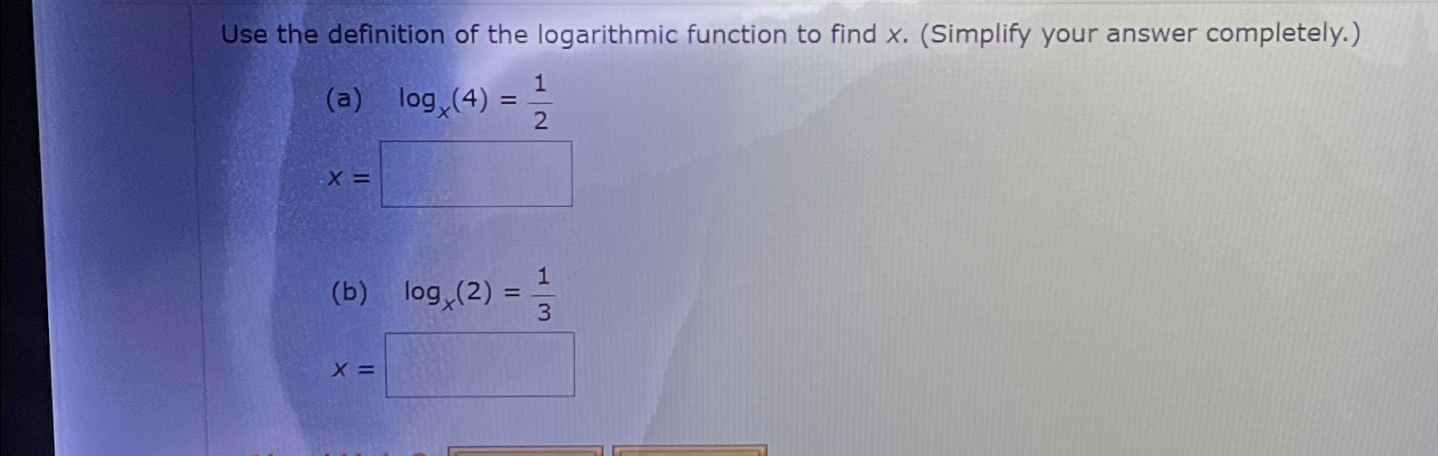 Solved Use the definition of the logarithmic function to | Chegg.com