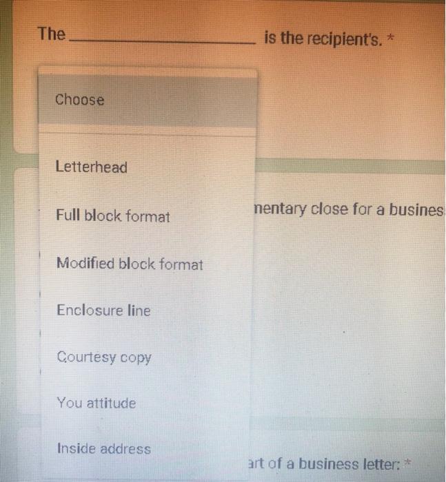 The is the recipient's. * Choose Letterhead Full | Chegg.com