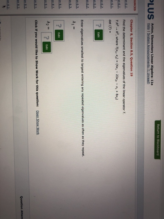 Solved Return to Blackboard PLUS Anton, Elementary Linear | Chegg.com
