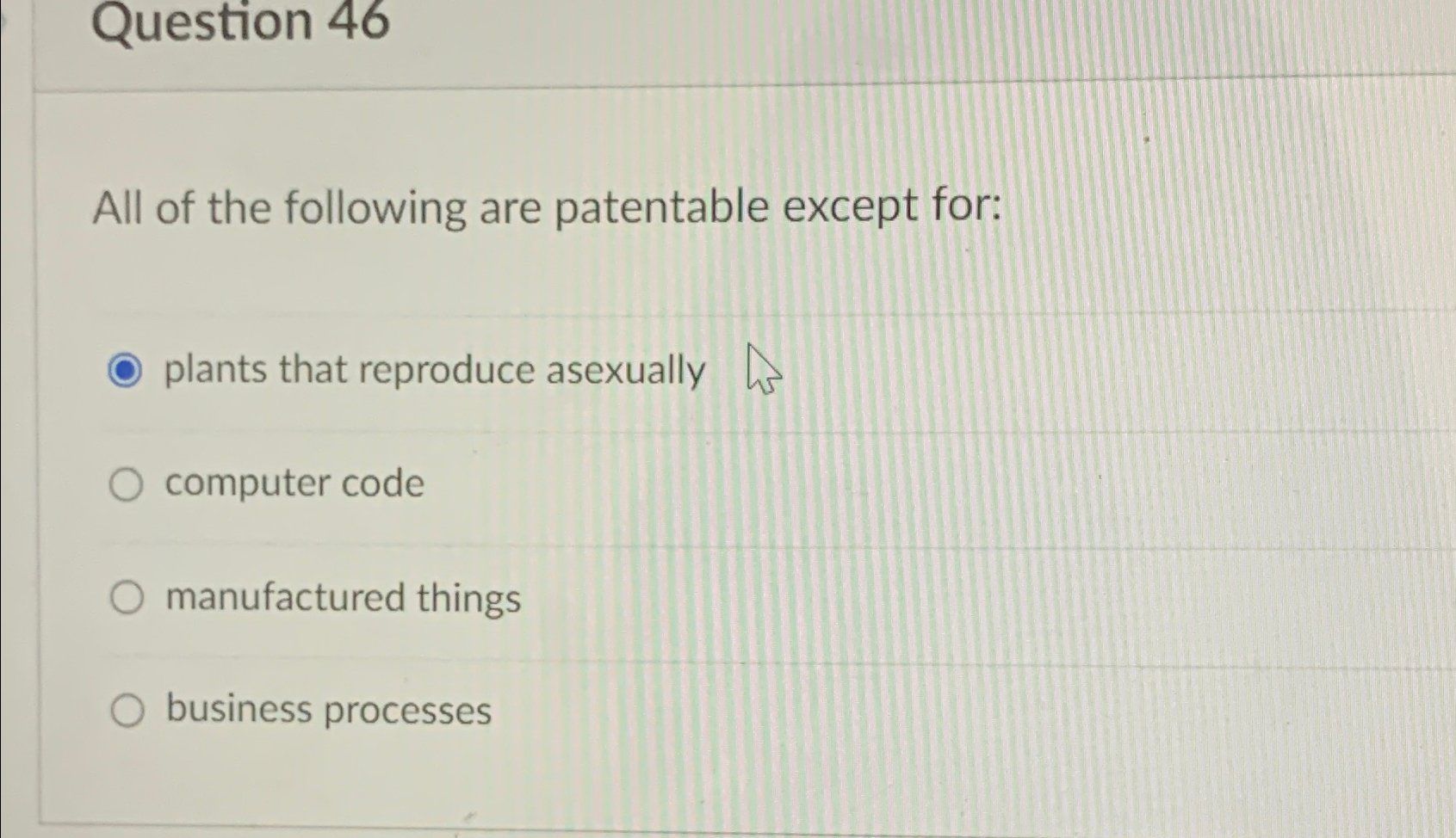 Solved Question 46All of the following are patentable except | Chegg.com