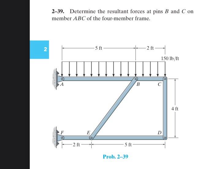 Solved 2-39. Determine the resultant forces at pins B and C | Chegg.com