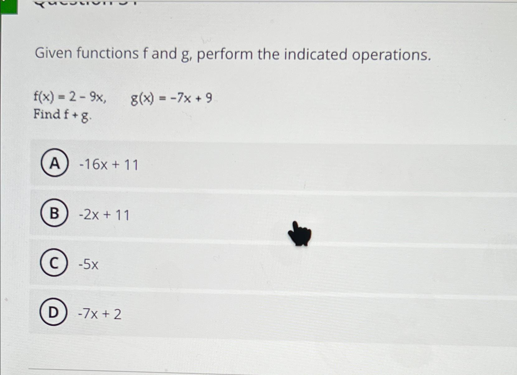 Solved Given functions f ﻿and g, ﻿perform the indicated | Chegg.com