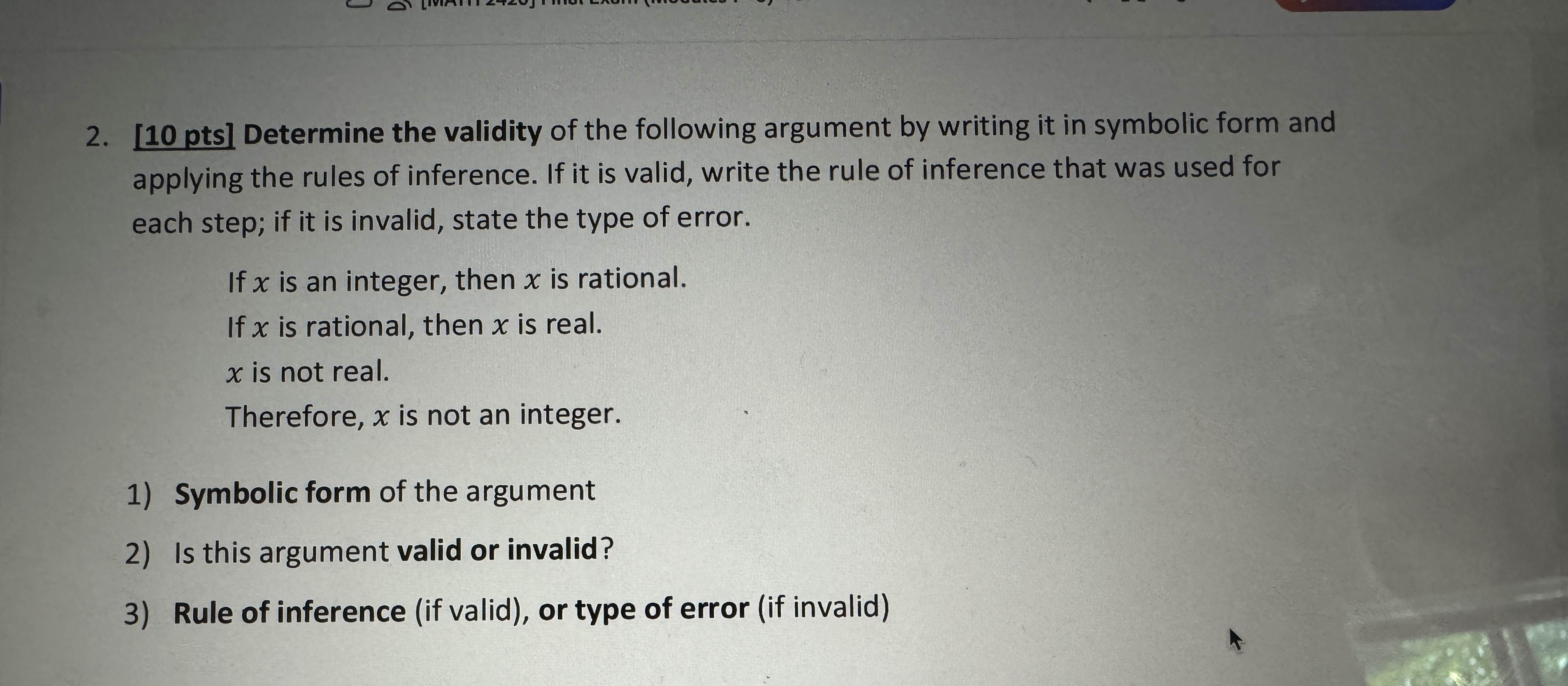 Solved [10 ﻿pts] ﻿Determine the validity of the following | Chegg.com