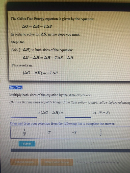 Solved The Gibbs Free Energy equation is given by the | Chegg.com