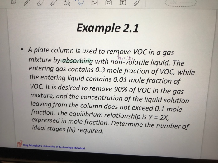 Solved Example 2.1 • A plate column is used to remove VOC in | Chegg.com