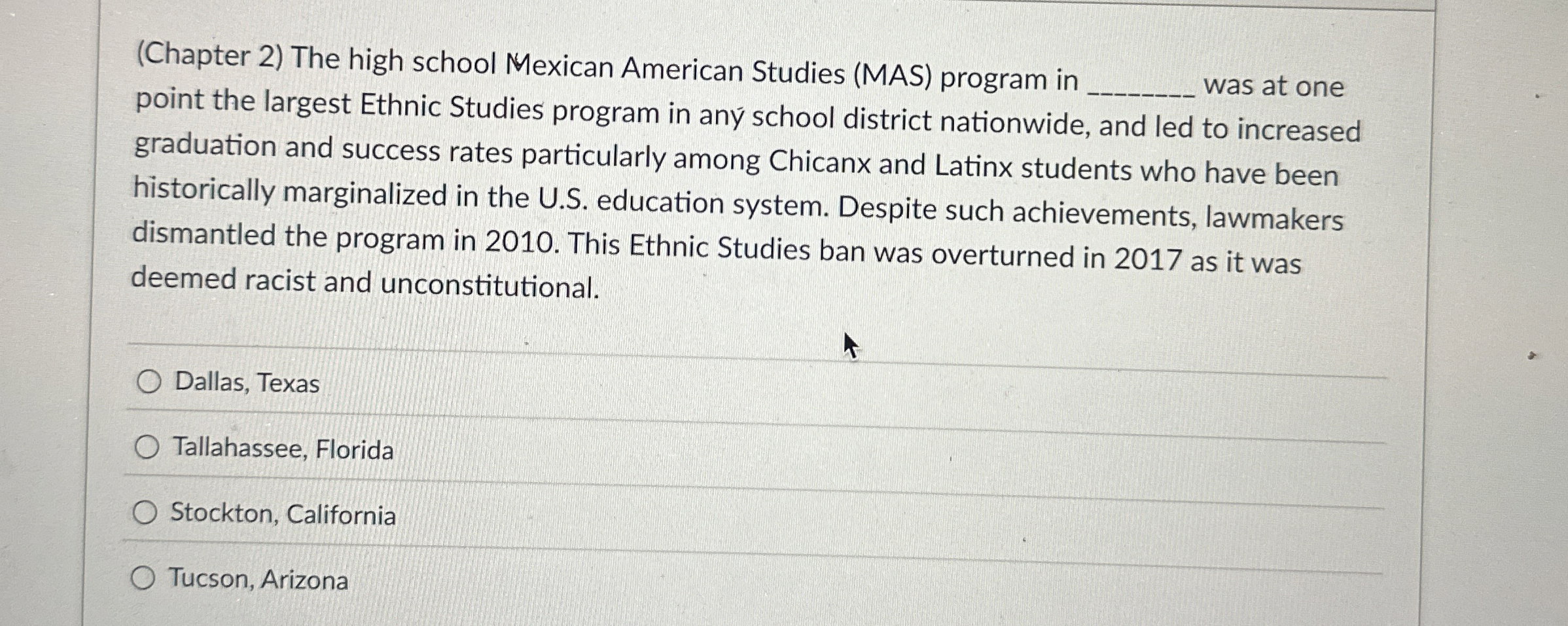 Solved (Chapter 2) ﻿The high school Mexican American Studies | Chegg.com