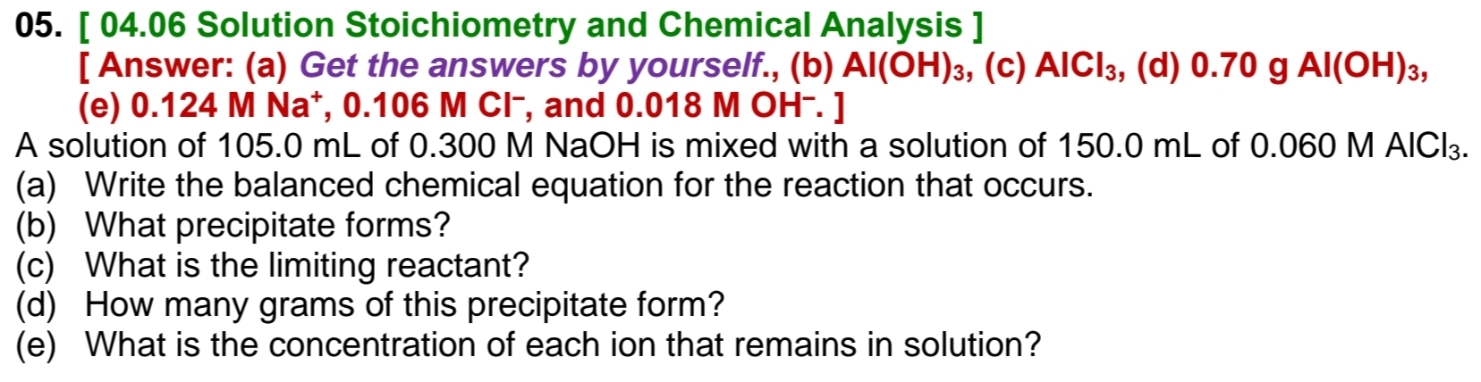 Solved [ 04.06 ﻿Solution Stoichiometry and Chemical Analysis | Chegg.com
