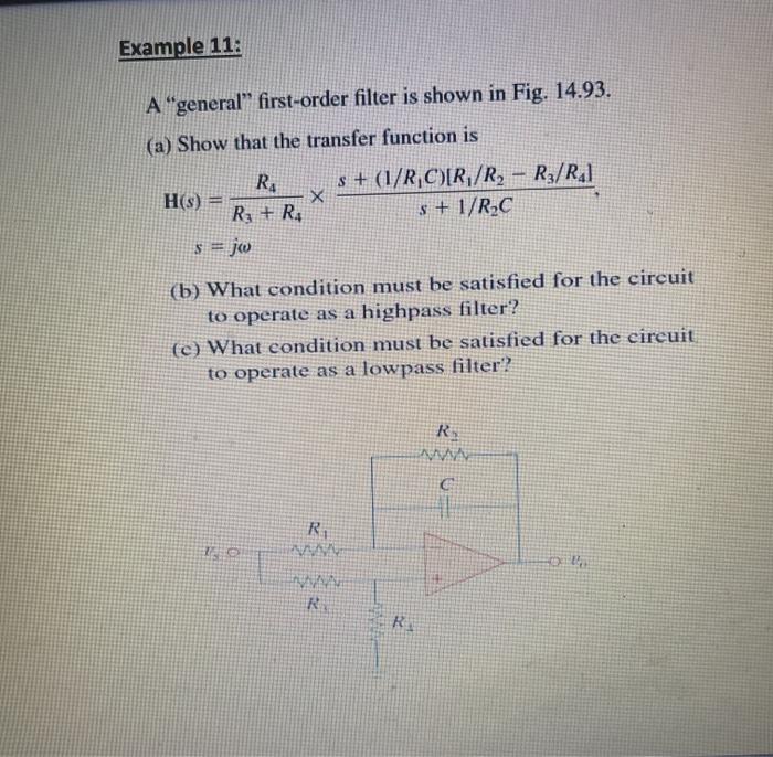 Solved Example 11: A “general" first-order filter is shown | Chegg.com