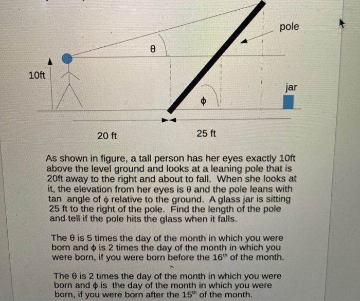 Solved pole 10ft jar 20 ft 25 ft As shown in figure, a tall | Chegg.com