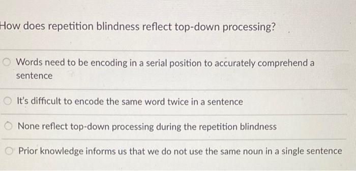 Solved How does repetition blindness reflect top-down | Chegg.com