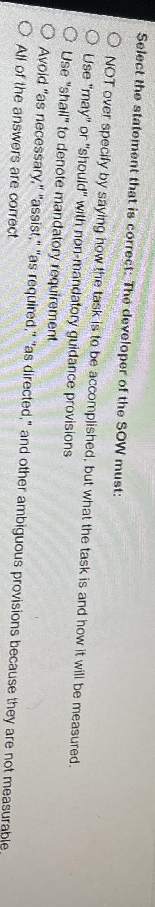 Solved Select the statement that is correct: The developer | Chegg.com