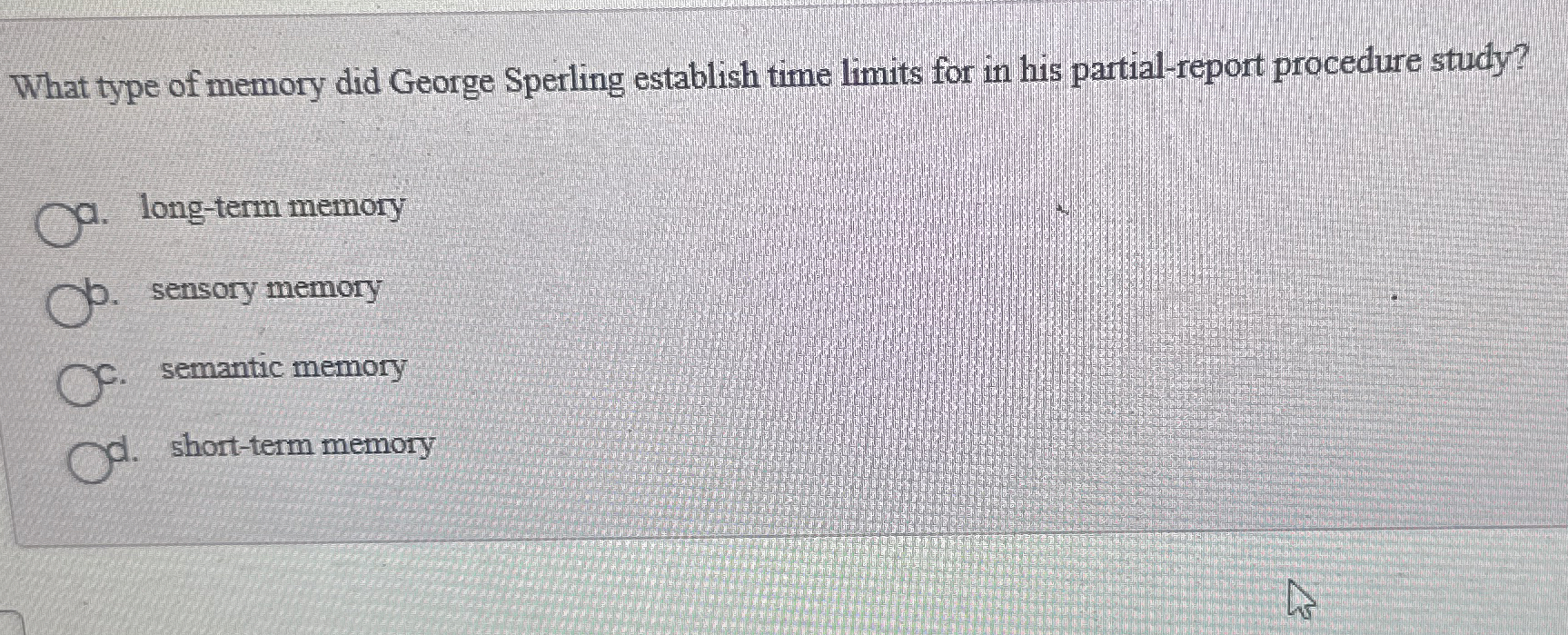 Solved What type of memory did George Sperling establish | Chegg.com