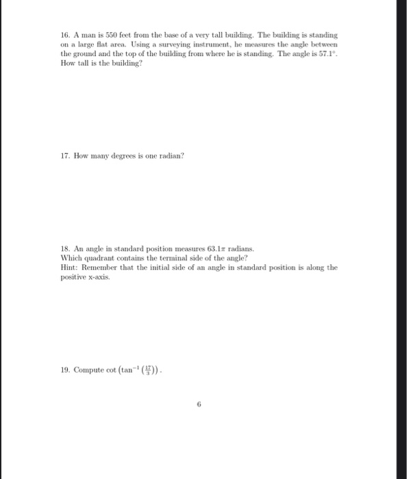 Solved 16. A man is 550 feet from the base of a very tall | Chegg.com