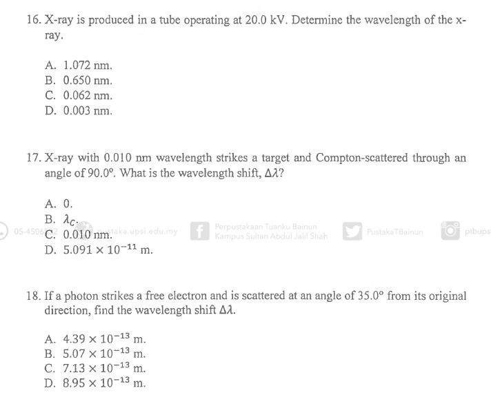 Solved X-ray is produced in a tube operating at 20.0kV. | Chegg.com