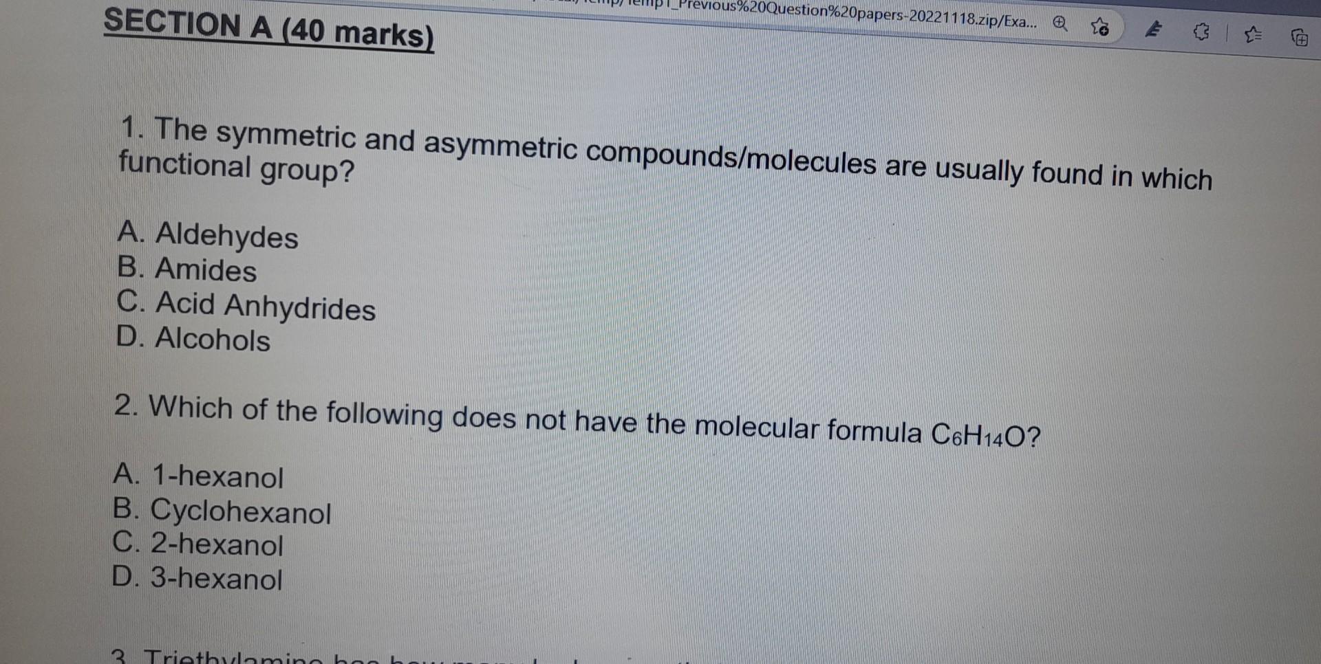 Solved 1. The symmetric and asymmetric compounds/molecules | Chegg.com