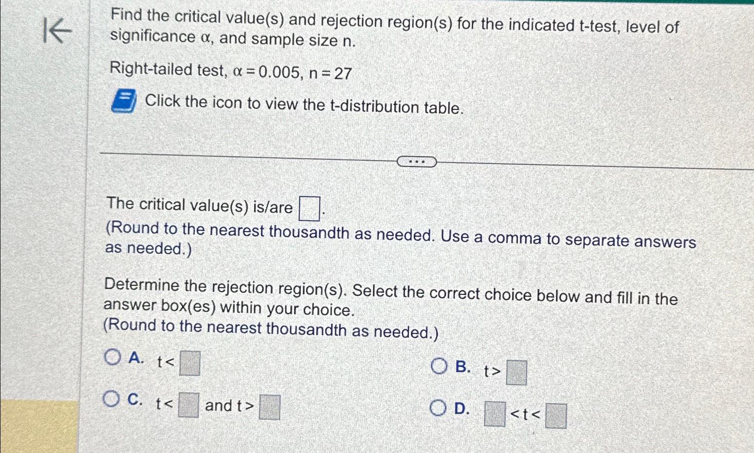 Solved Find the critical value(s) ﻿and rejection region(s) | Chegg.com