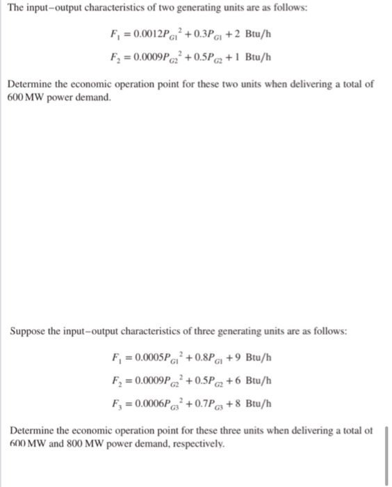 Solved The input-output characteristics of two generating | Chegg.com