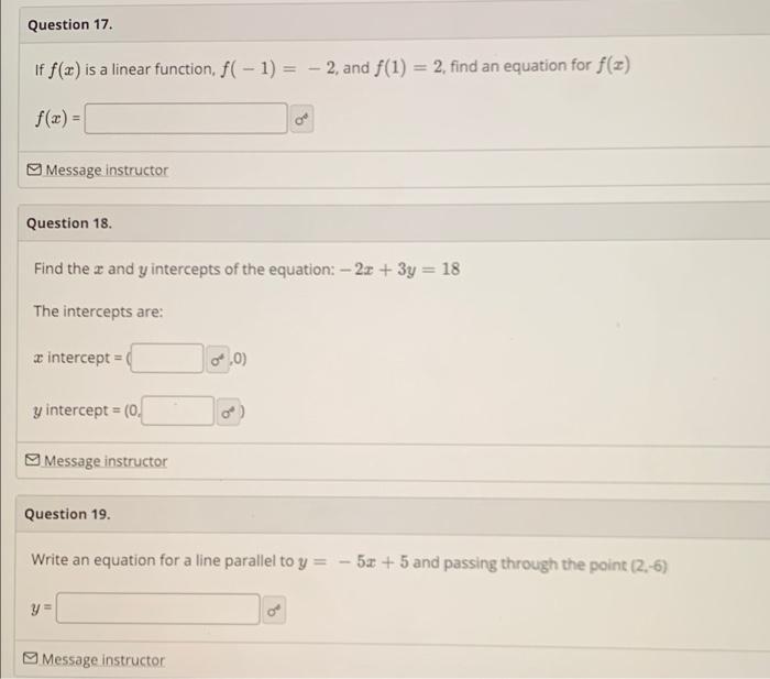 Solved Question 17. If f(x) is a linear function, f(-1) = | Chegg.com
