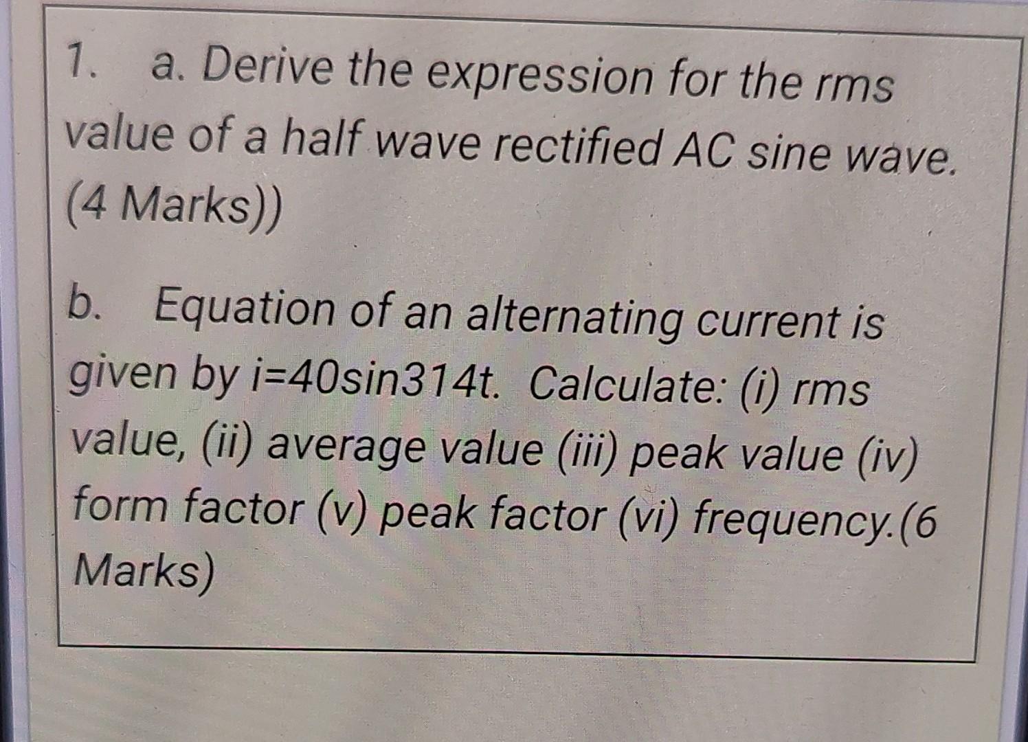 Solved 1. a. Derive the expression for the rms value of a | Chegg.com
