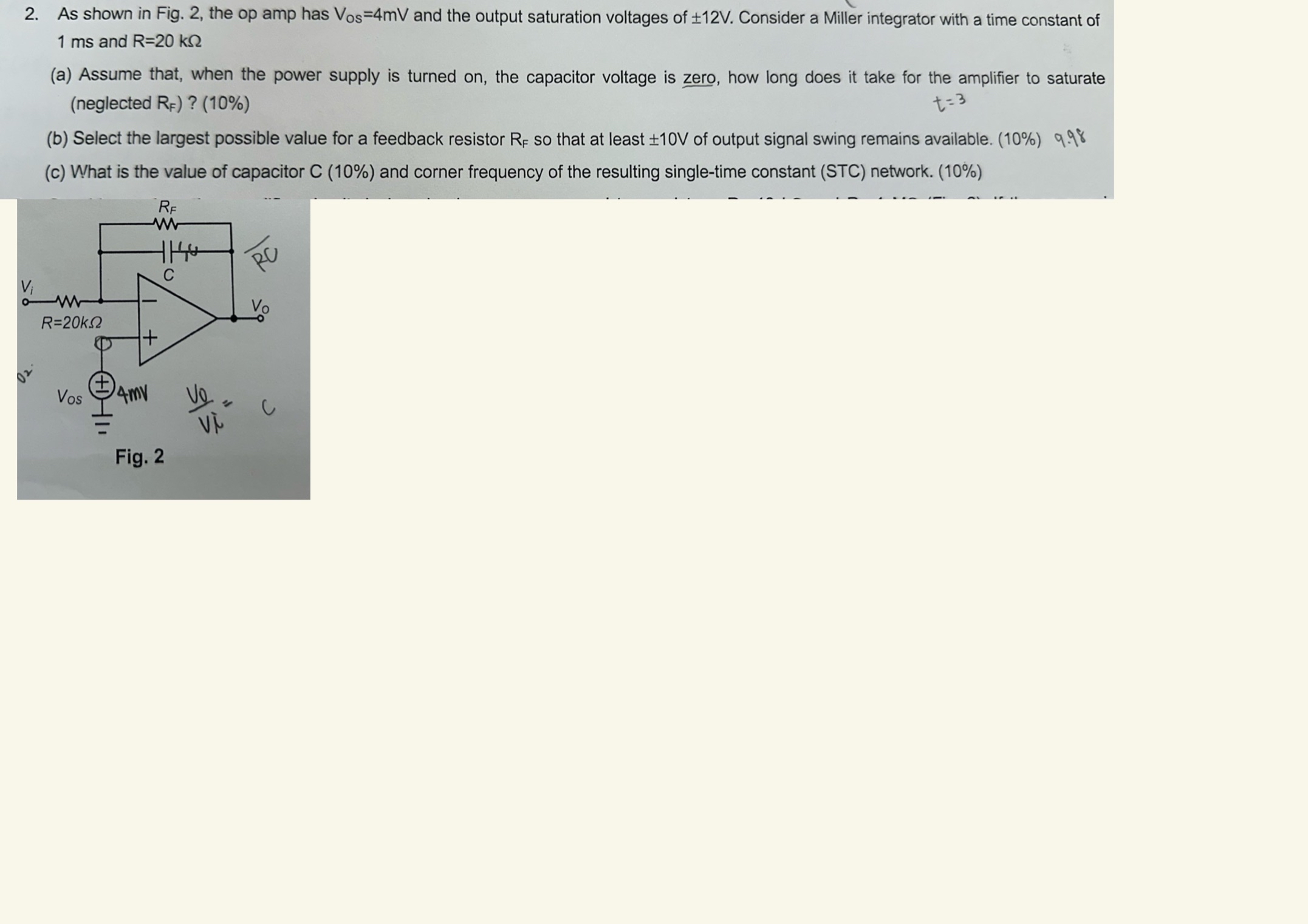 Solved As shown in Fig. 2, ﻿the op amp has VOS=4mV ﻿and the | Chegg.com