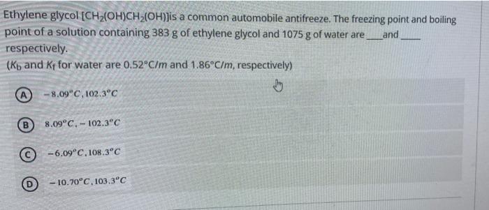 Solved Ethylene glycol (CH2(OH)CH (OH))is a common | Chegg.com