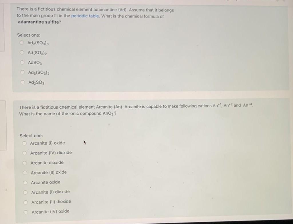 Solved There is a fictitious chemical element adamantine | Chegg.com